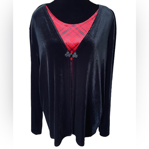Kathie Lee Collection | Tops | Kathi Lee Black Red Velvet Plaid Tartan ...
